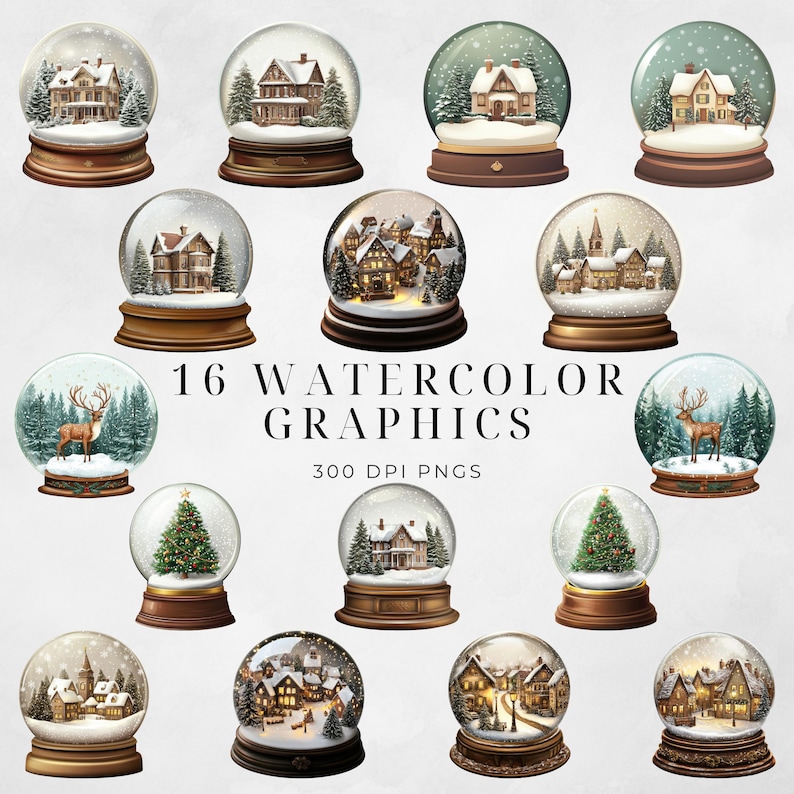 Snow Globe Village Clipart, Cozy House Images, Christmas Houses ...