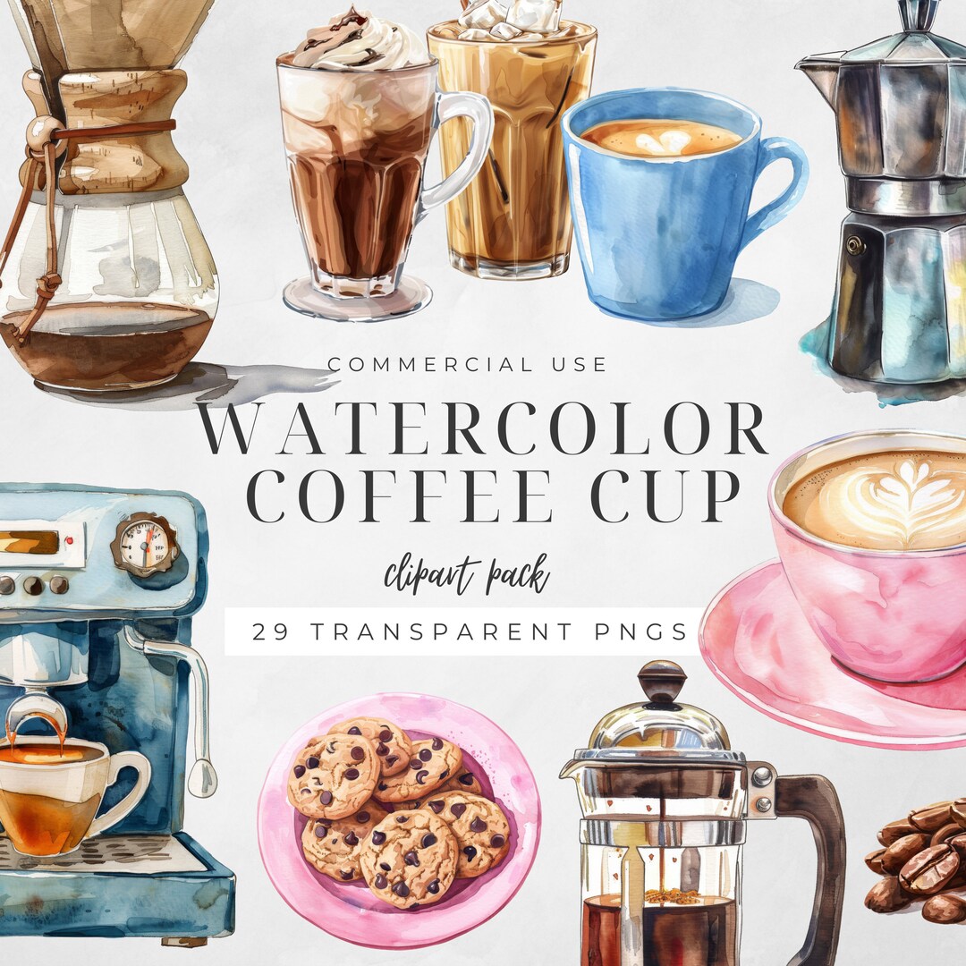 Watercolor Coffee Cup Clipart, Coffee Shop, Espresso, Food Graphics ...