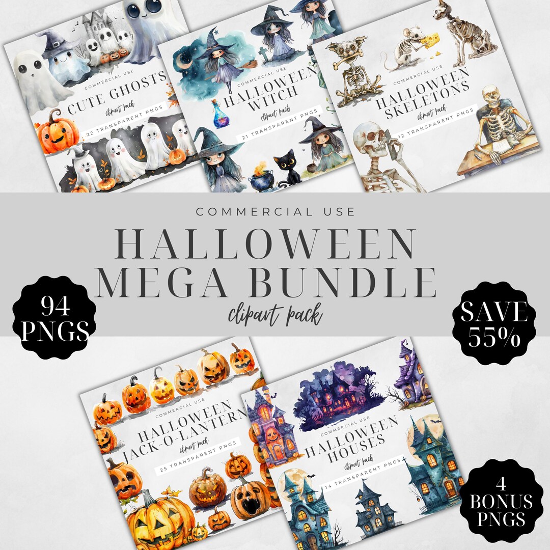 Halloween Mega Bundle, Watercolor Ghost, Spooky House Decor, Trick or ...