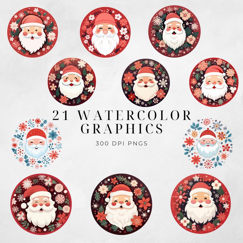 Circle Santa Clipart, Round Holiday Tags, Nordic Folk Art Coasters ...