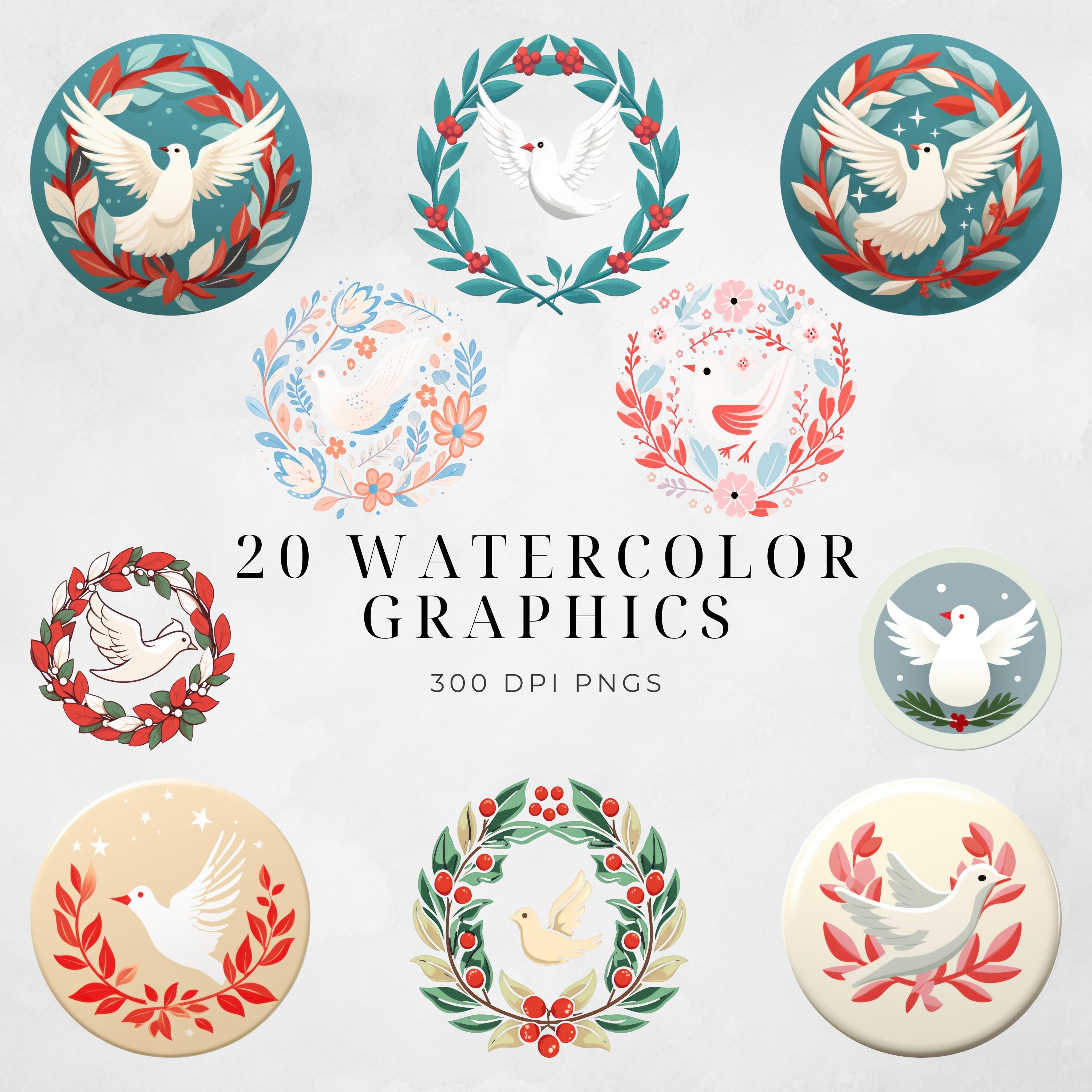 Circle Peace Dove Clipart, Round Holiday Tags, Nordic Folk Art Coasters ...