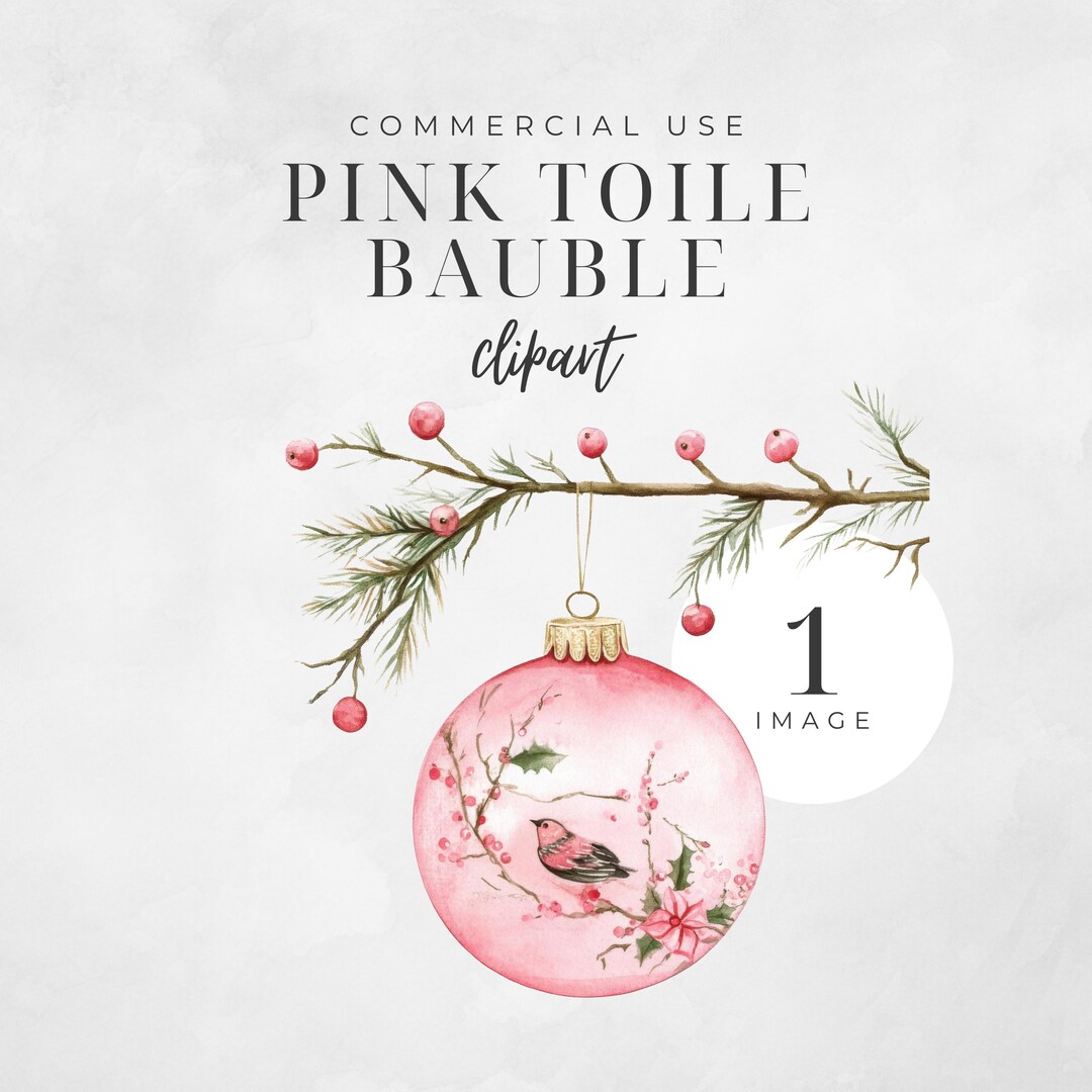 Pink Christmas Toile Bauble Clipart, Xmas Ornament Graphic, Chinoiserie ...