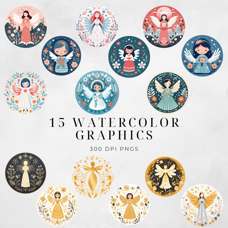 Circle Angel Clipart, Round Holiday Tags, Nordic Folk Art Coasters ...