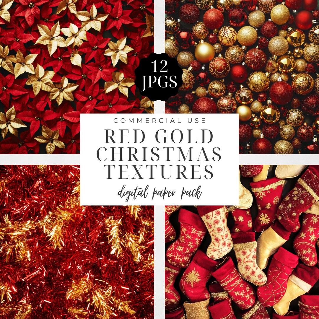 Red Gold Christmas Texture Backgrounds, Digital Paper Pack ...