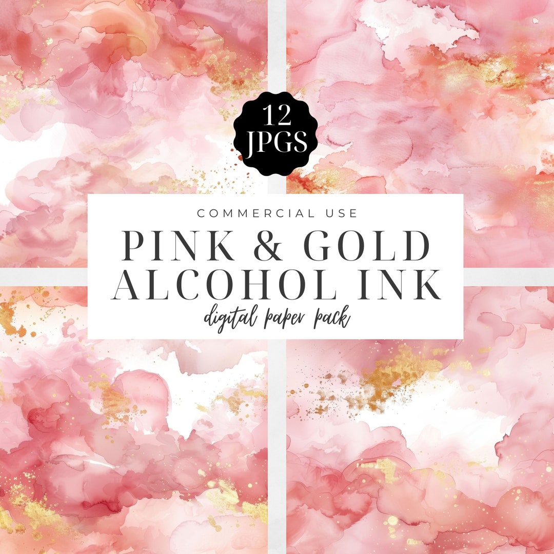 Pink and Gold Alcohol Ink Art, Scrapbook Paper, Digital Background ...