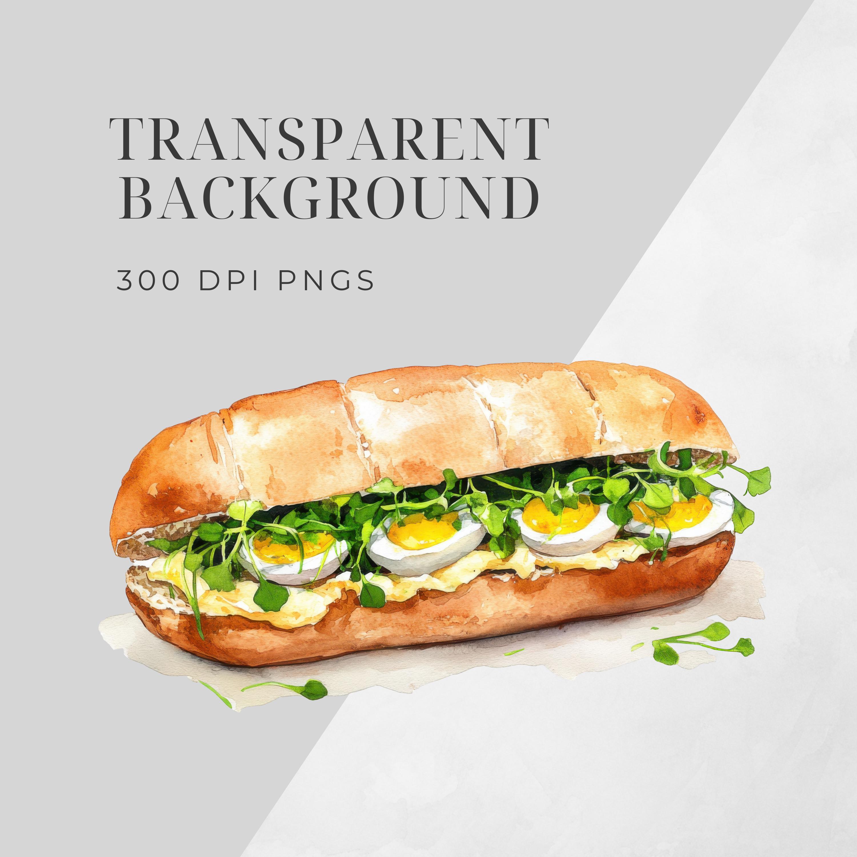 Watercolor Sandwich Clipart, Cafe Menu, Breakfast Clip Art, Coffee Shop ...