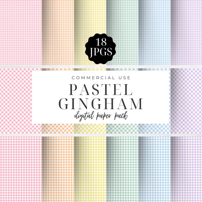 Pastel Gingham Digital Paper Pack, Pale Checkered Nursery Backgrounds ...