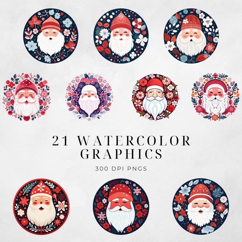 Circle Santa Clipart, Round Holiday Tags, Nordic Folk Art Coasters ...