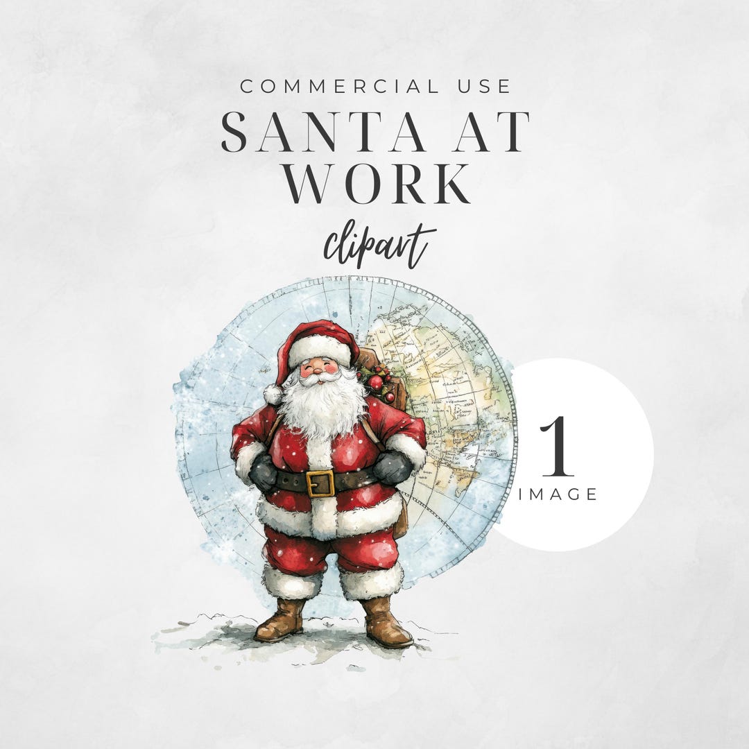 Santa at Work Clipart, Watercolor Christmas Illustration, Working ...