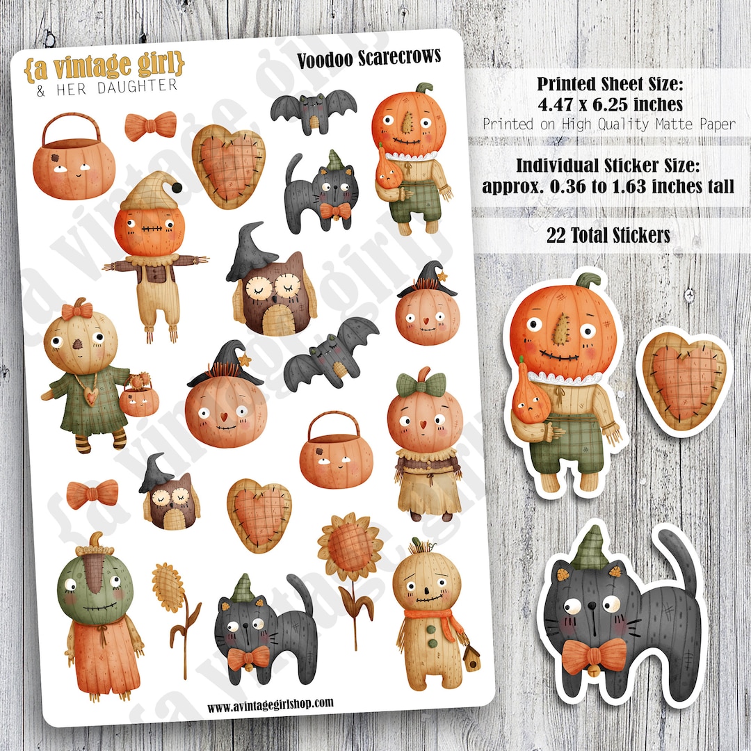 Voodoo Scarecrows // Voodoo Stickers, Fun, Scarecrow, Pumpkin, Black ...