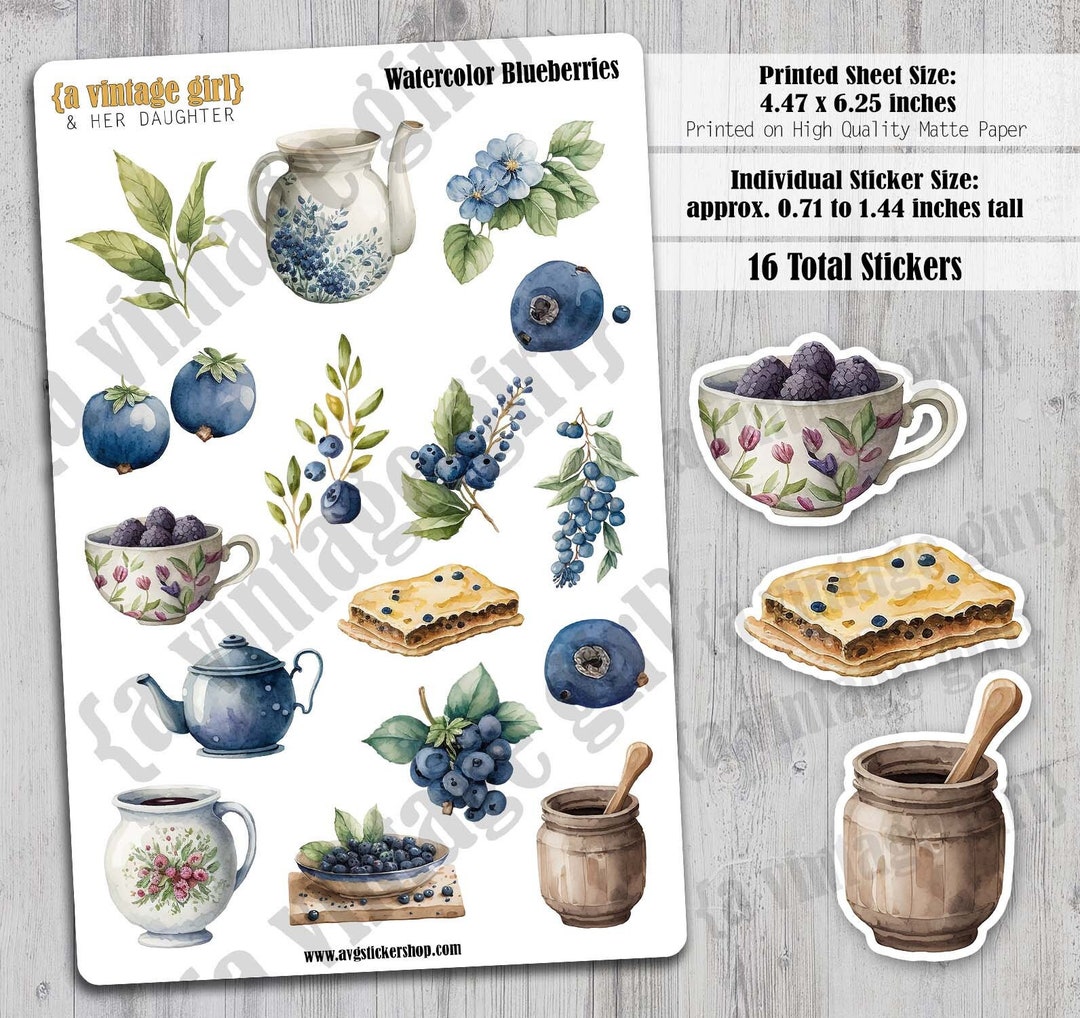 Watercolor Blueberries | Blueberries, Blue, Watercolor, Deco Stickers ...