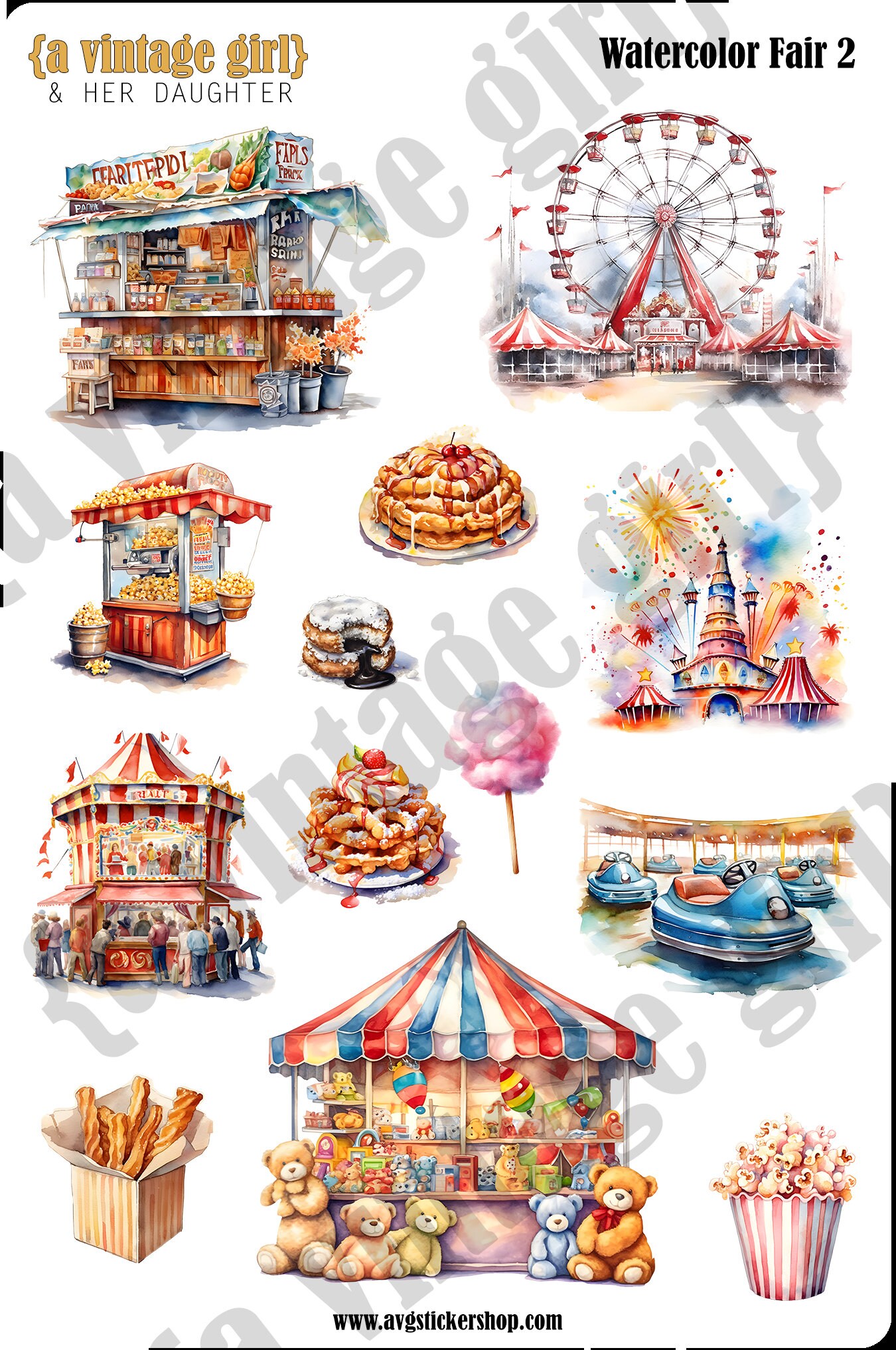 Watercolor Fair 2 | Fair, Watercolor, Planner Stickers, Popcorn, County ...