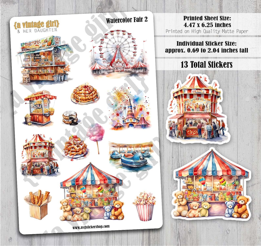 Watercolor Fair 2 | Fair, Watercolor, Planner Stickers, Popcorn, County ...