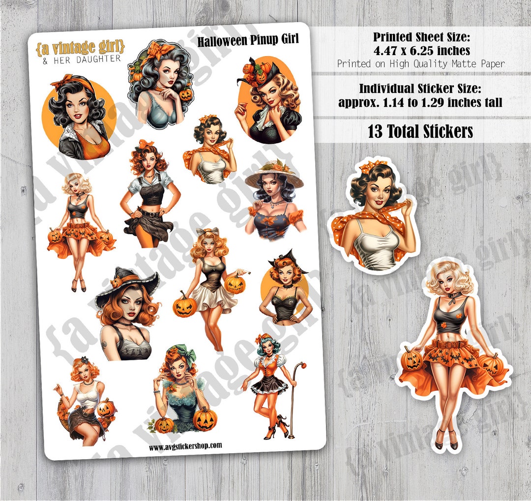 Halloween Pinup Girl | Halloween, Fall, Pinup Girl, Orange, Pumpkin, Planner Stickers, Stickers ...