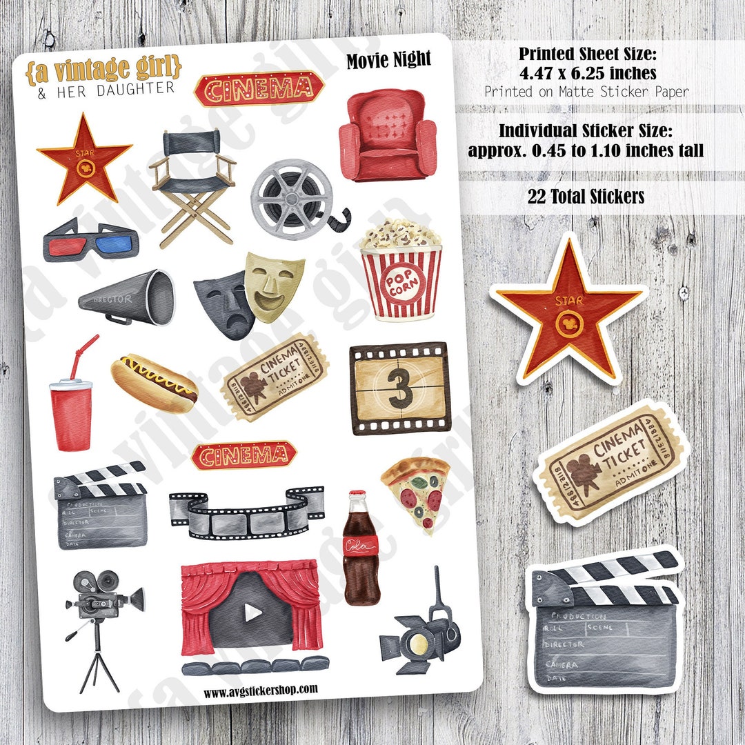 Movie Night Movies, Fun, Planner Stickers, Deco Sticker Sheet - Etsy