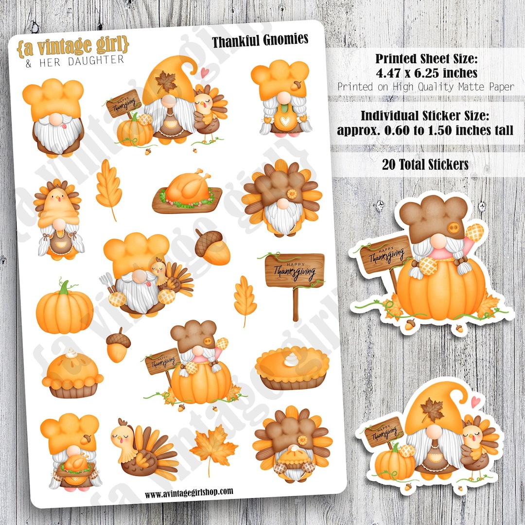 Thankful Gnomies // Gnome Stickers, Gnomies, Gnome, Thanksgiving, Pie ...
