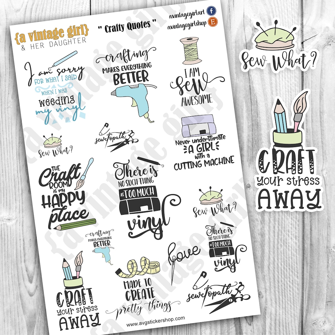 Crafty Quotes // Craft Stickers,stickers, Sewing Stickers, Quote ...