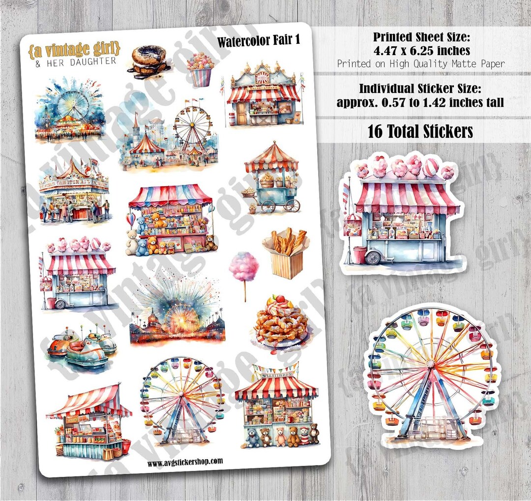 Watercolor Fair 1 | Fair, Watercolor, Planner Stickers, Popcorn, County ...
