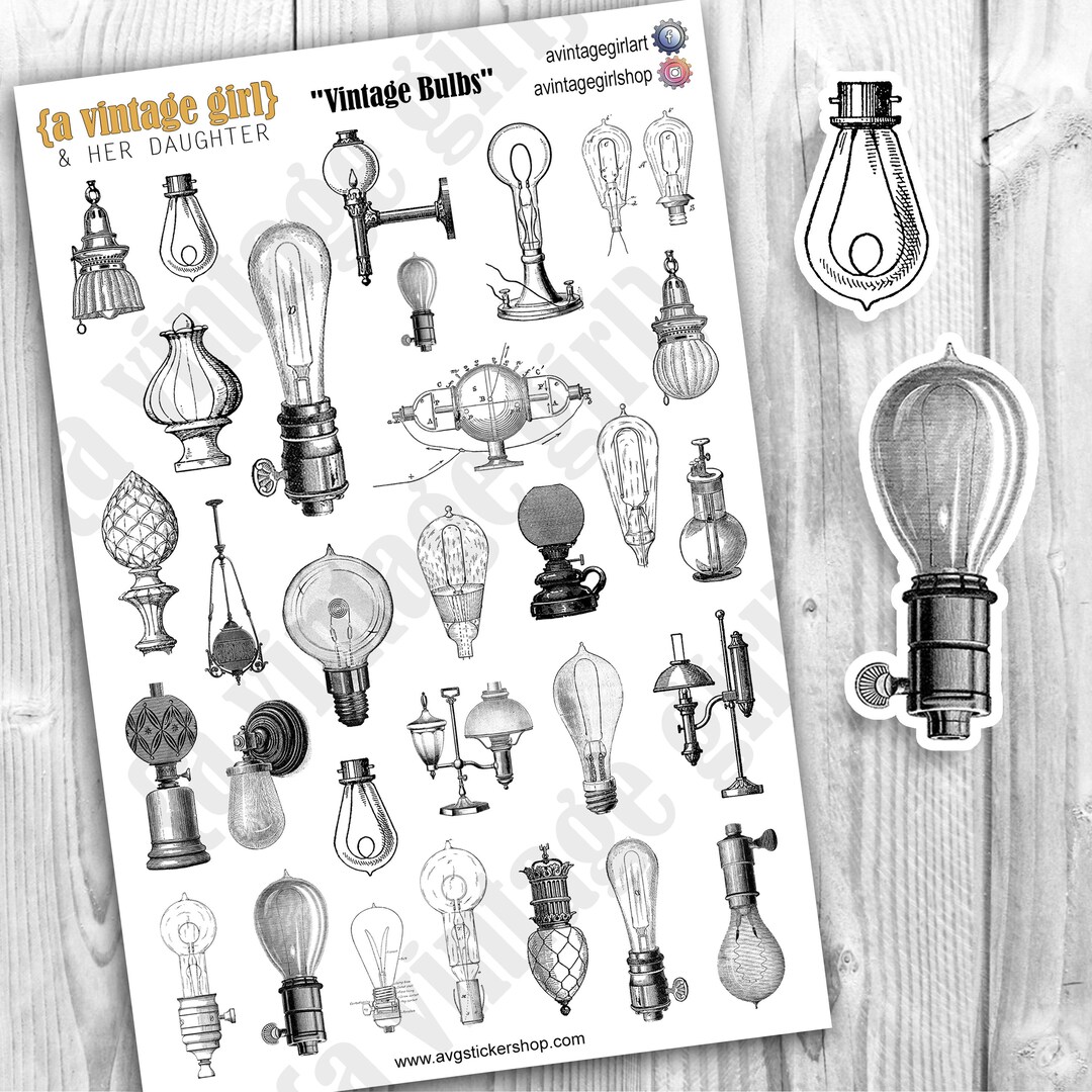 Vintage Bulbs // Vintage Stickers, Vintage, Lightbulbs, Lightbulb ...