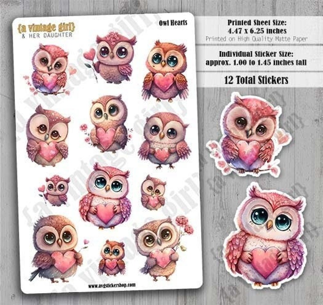 Owl Hearts // Owl Stickers, Valentine, Hearts, Love, Animals, Bullet ...