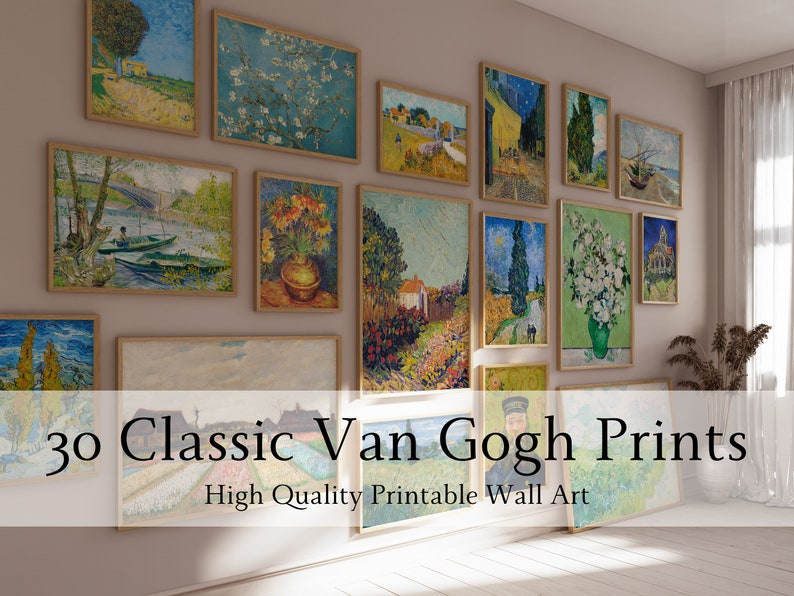 50 Van Gogh Prints, Gallery Wall Set, Van Gogh Classic Art Bundle ...