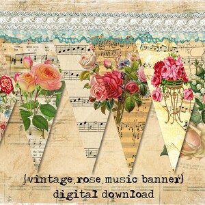 Vintage Rose Shabby Music Banner / Easy DIY Digital File - Etsy