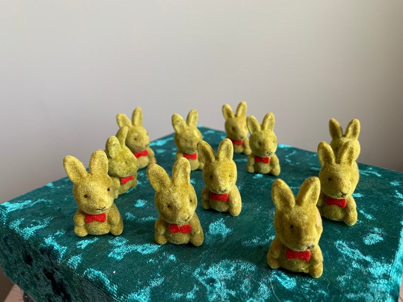 Vintage Flocked Bunny Rabbit Mini Decorations - Etsy