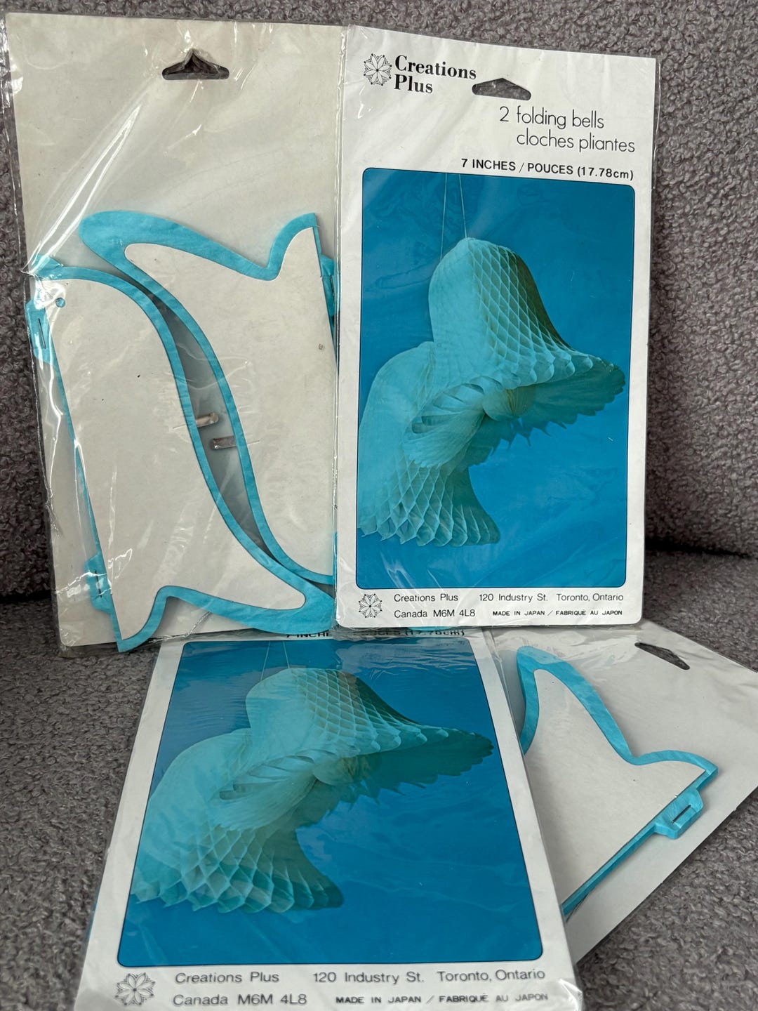 Vintage Retro, 4 Packages of 2 Blue Honeycomb Tissue Paper Bells 7 Inch ...