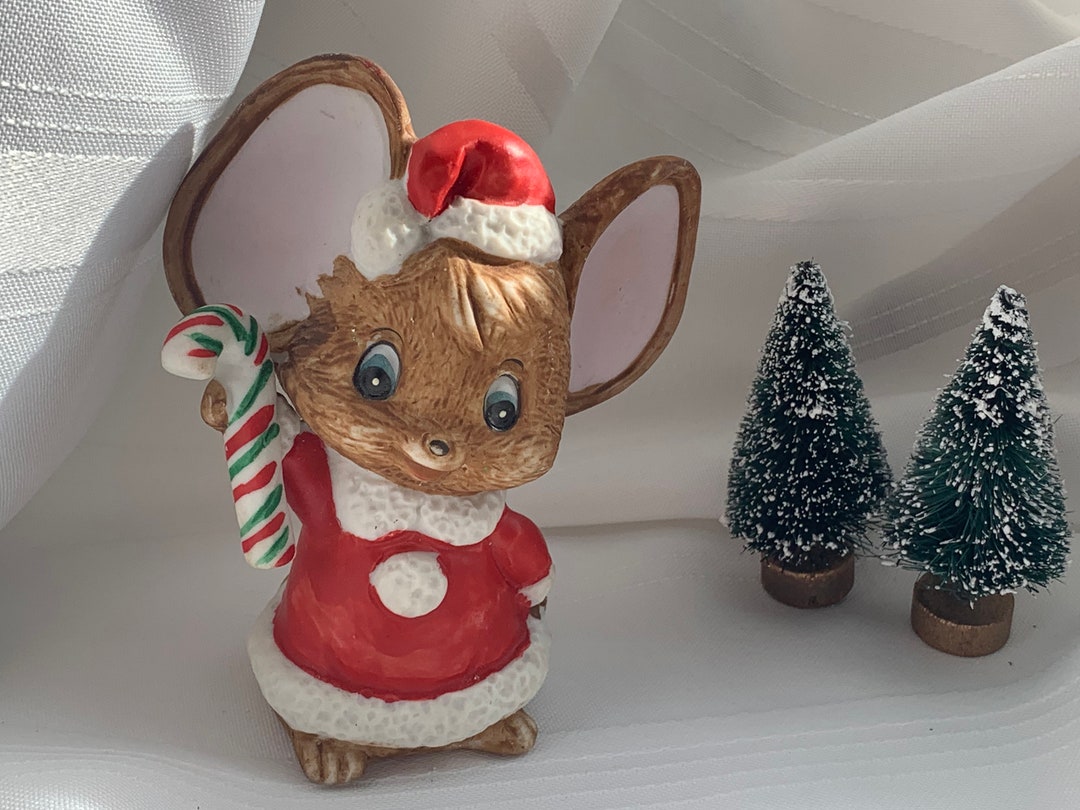 Vintage Santa Homco Mouse Ceramic Figurine, Ho Ho Ho, Candy Cane - Etsy