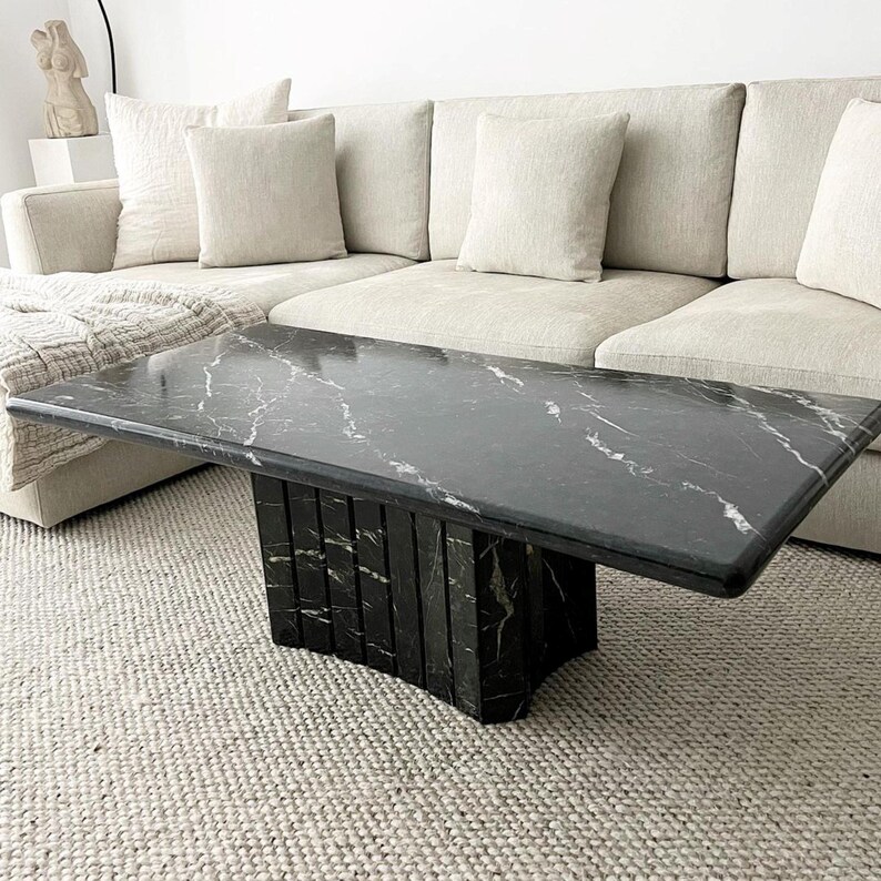 Black Marble Coffee Table With Hourglass Shaped Base, Rectangular Living Room Coffee Table ...