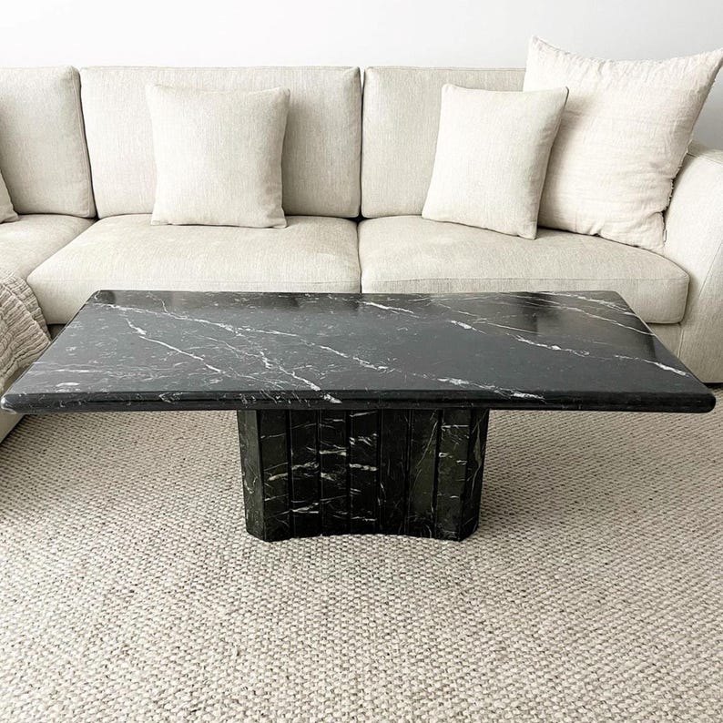 Black Marble Coffee Table With Hourglass Shaped Base, Rectangular Living Room Coffee Table ...