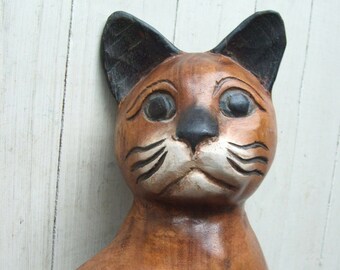 Carved wooden cat | Etsy
