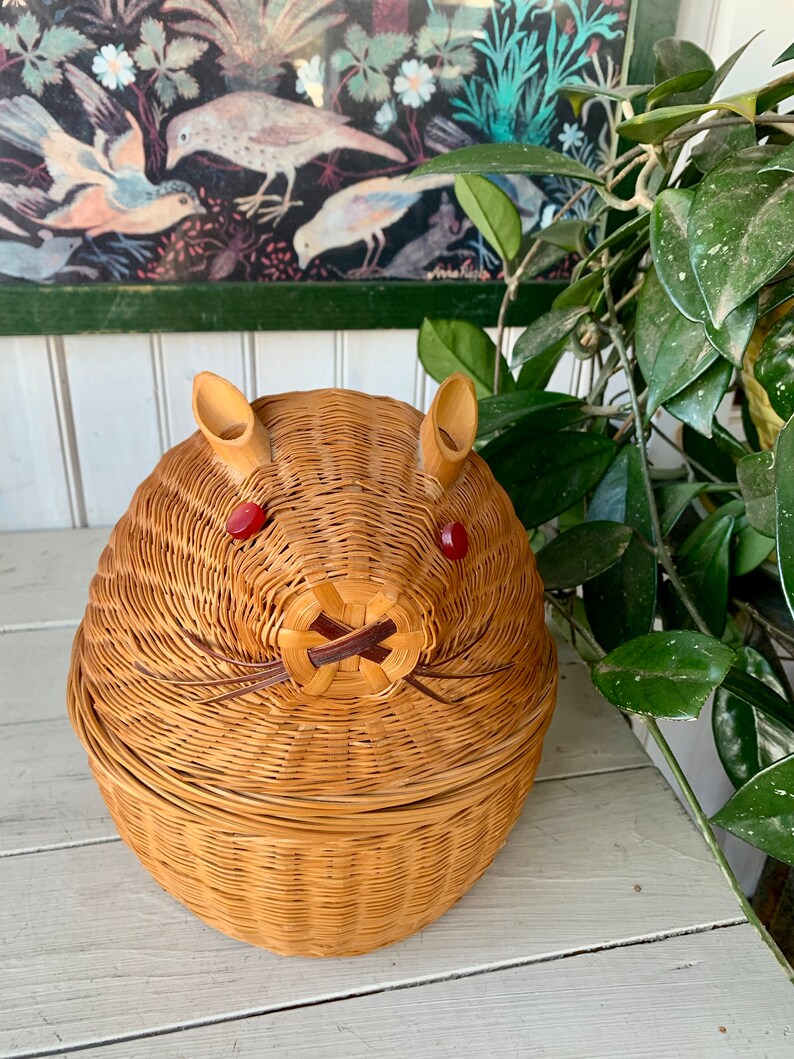 Vintage Woven Wicker Bunny Rabbit Basket - Etsy