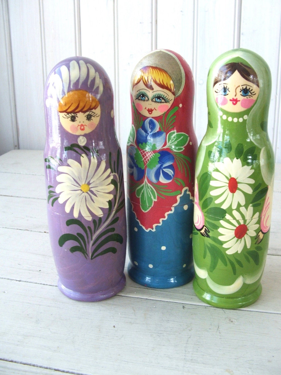3 Hand Painted Wooden Russian Nesting Dolls Style Matryoshka Folk Art ...