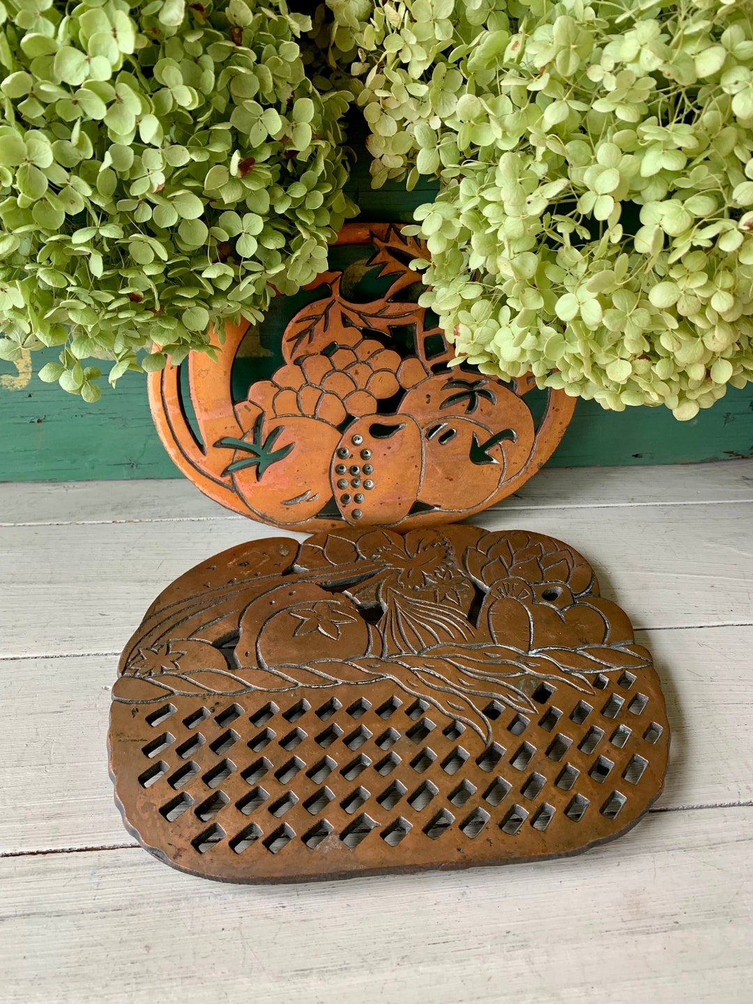 2 Fruit Vegetable Vintage Cast Iron Metal Trivets Hot Plates Wall ...