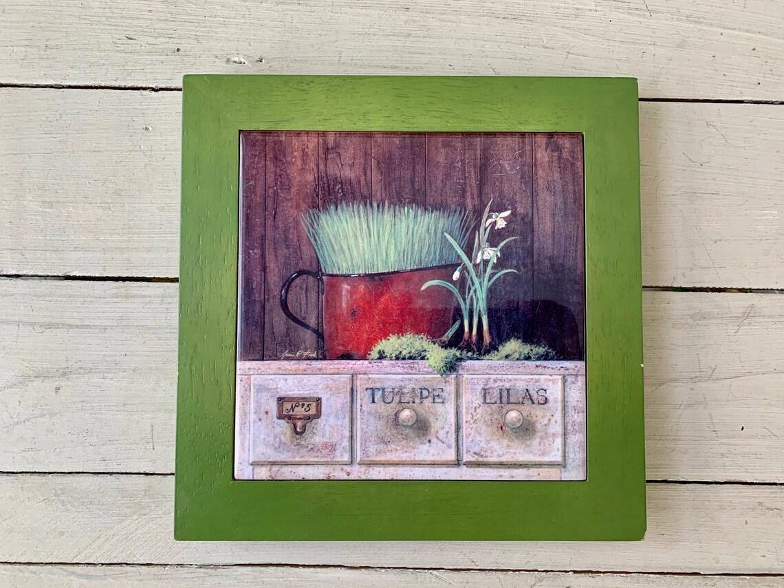 Spring Garden Still Life Wood Framed Ceramic Tile Trivet Wall | Etsy