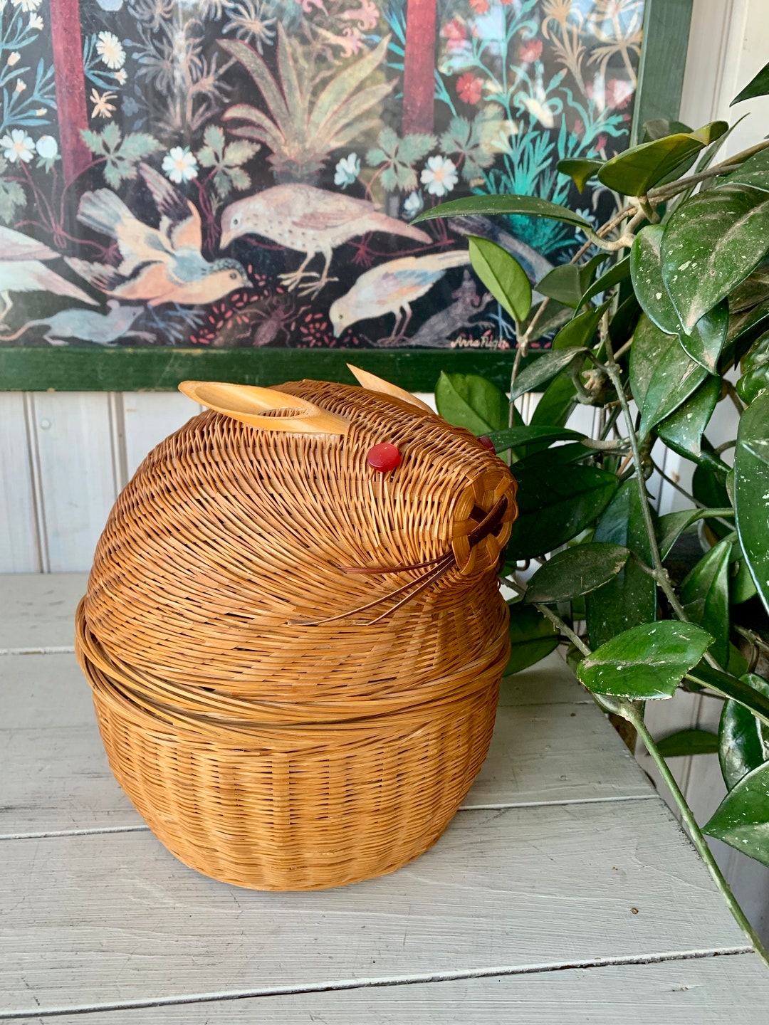 Vintage Woven Wicker Bunny Rabbit Basket - Etsy