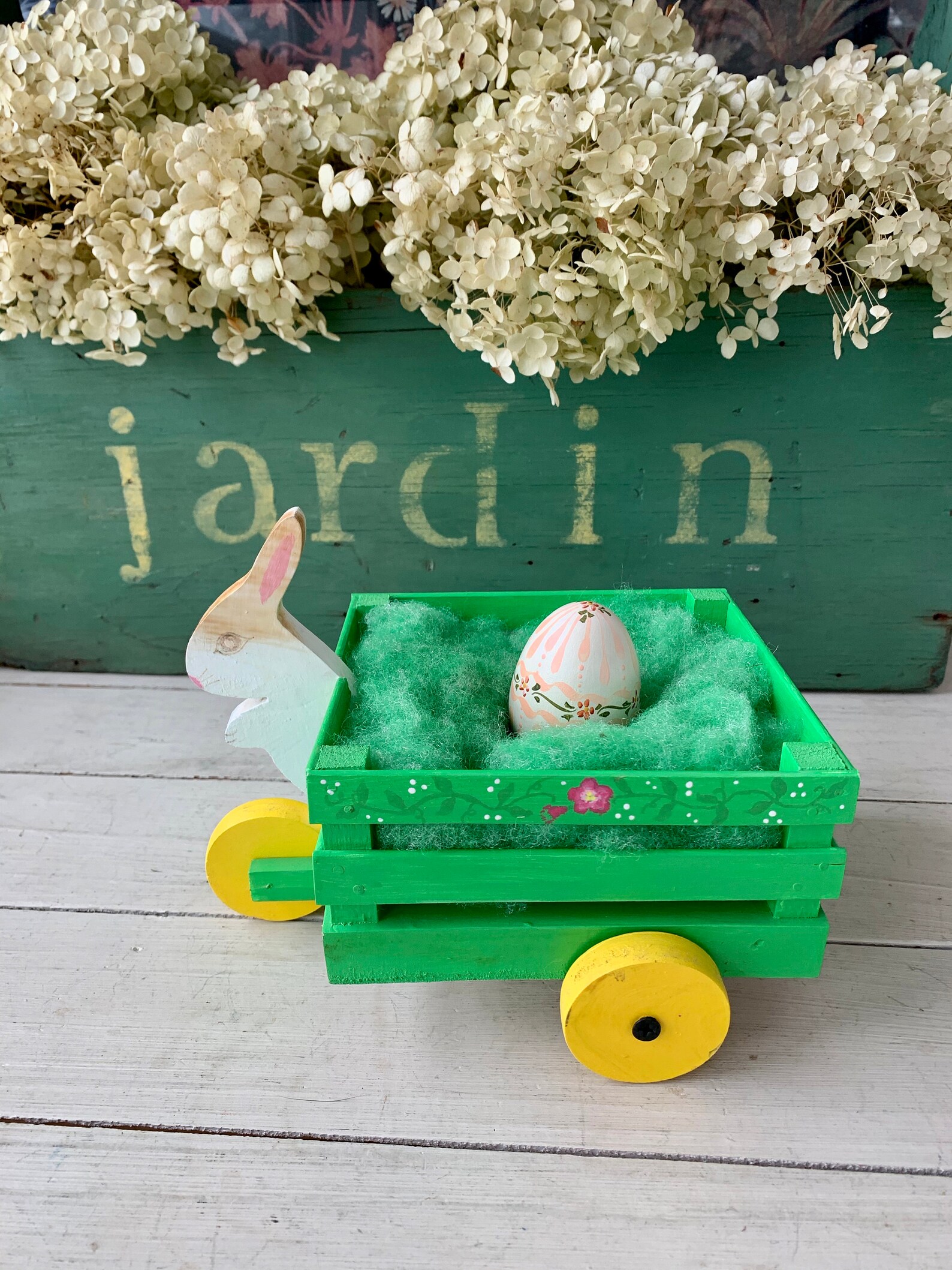 Rabbit With Wagon Handmade Painted Wooden Easter Bunny and Egg Decor - Etsy