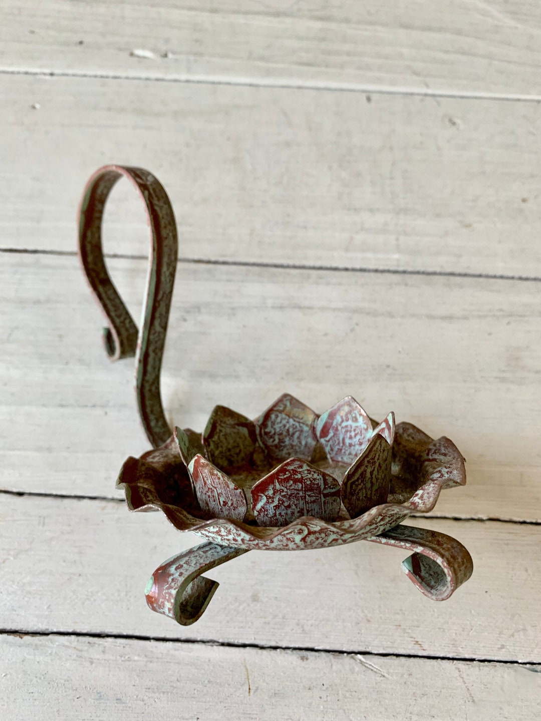 Vintage Verdigris Metal Flower Petal Candleholder - Etsy