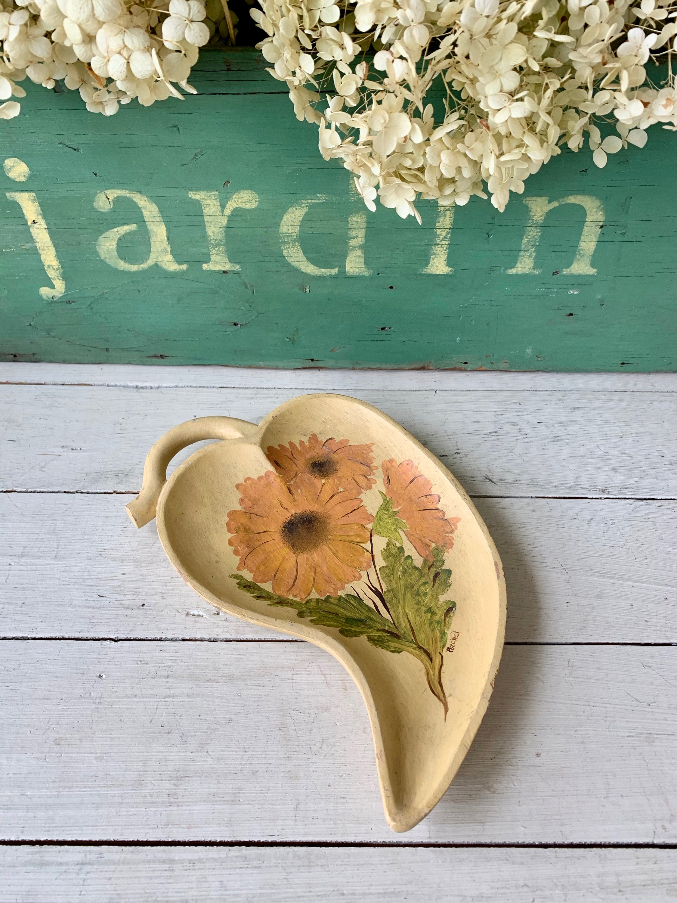 Vintage Hand Painted Wooden Leaf - Etsy