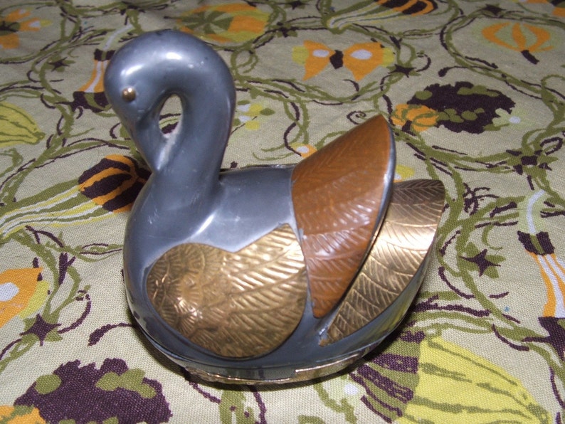 Vintage Heavy Metal Swan Dish Container - Etsy