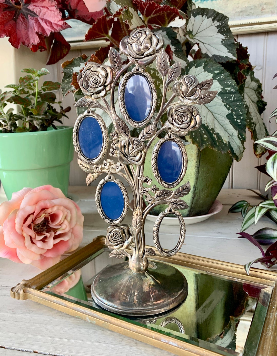 Vintage Godinger Silver Plated Rose Tree 5 Oval Photo Frames Family ...