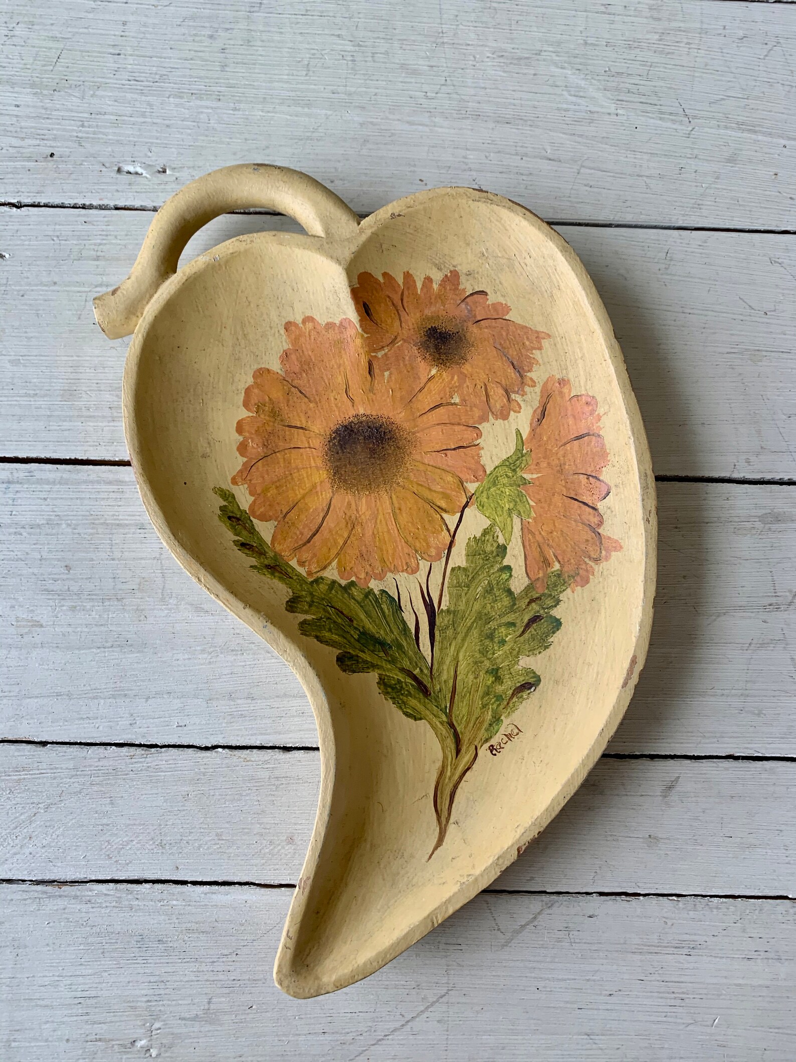 Vintage Hand Painted Wooden Leaf - Etsy