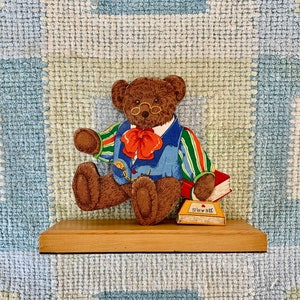 Reading Bear Shelf Decor Bookend Fabric Applique on Wood - Etsy