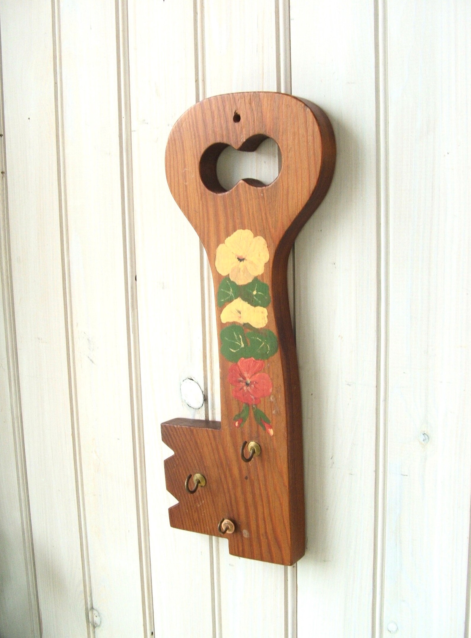 Vintage Handmade Wooden Key Holder Painted Nasturtiums | Etsy