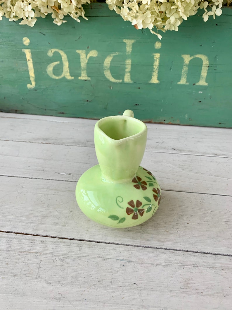 Vintage Floral Pitcher Burgundy Flowers on Lime Green - Etsy