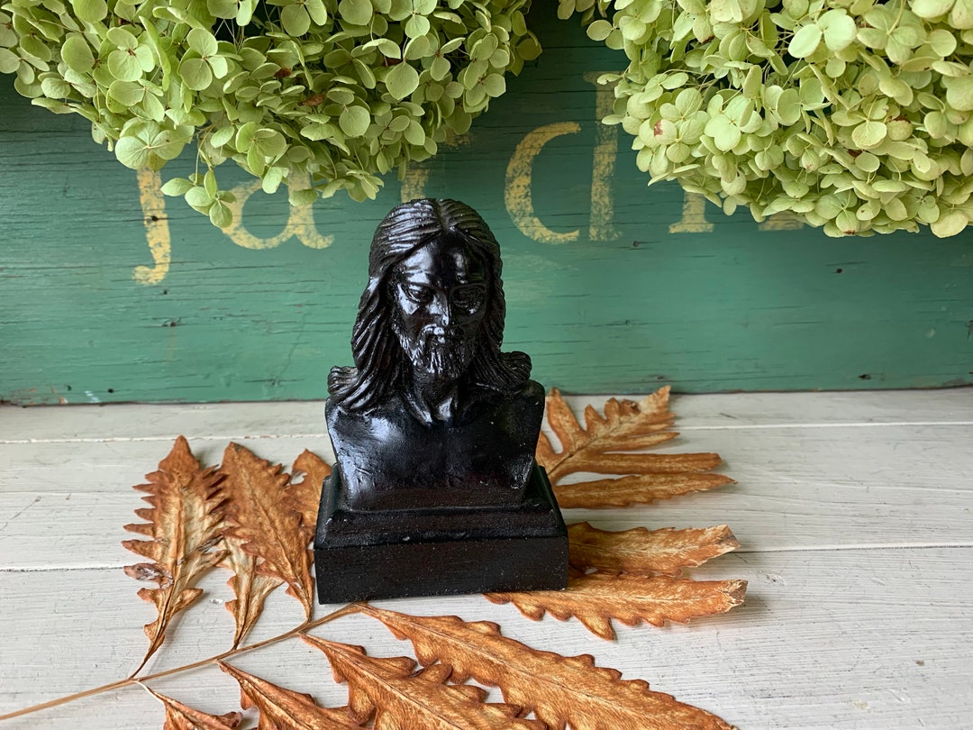 Black Coal Resin Jesus Bust Bookend Figurine 1980 VCP USA - Etsy