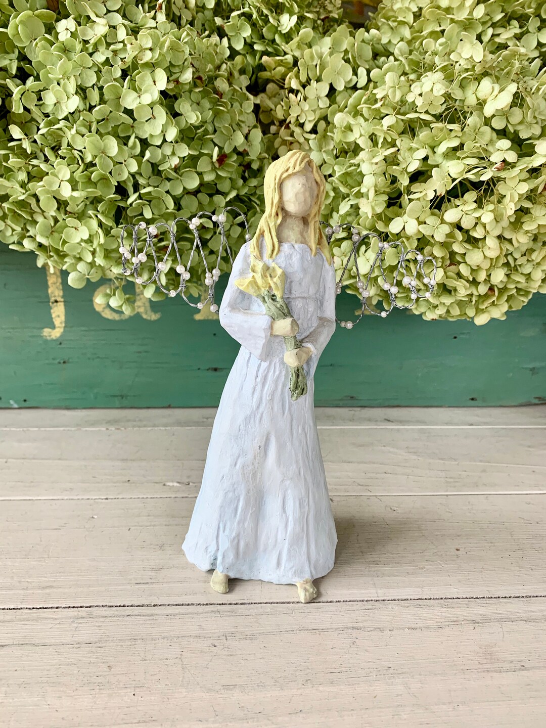 Vintage Angel Figurine With Calla Lilies and Beaded Wire Wings - Etsy