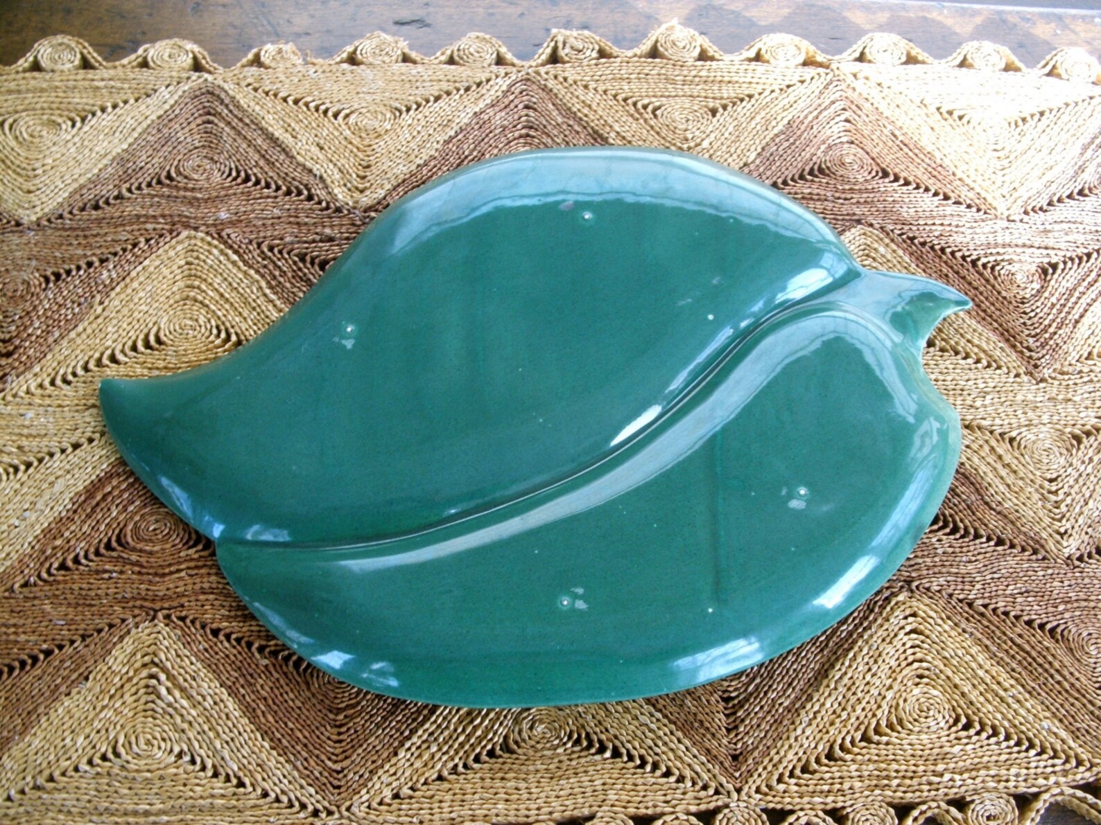 Vintage Handmade Ceramic Green Leaf Divided Serving Tray - Etsy
