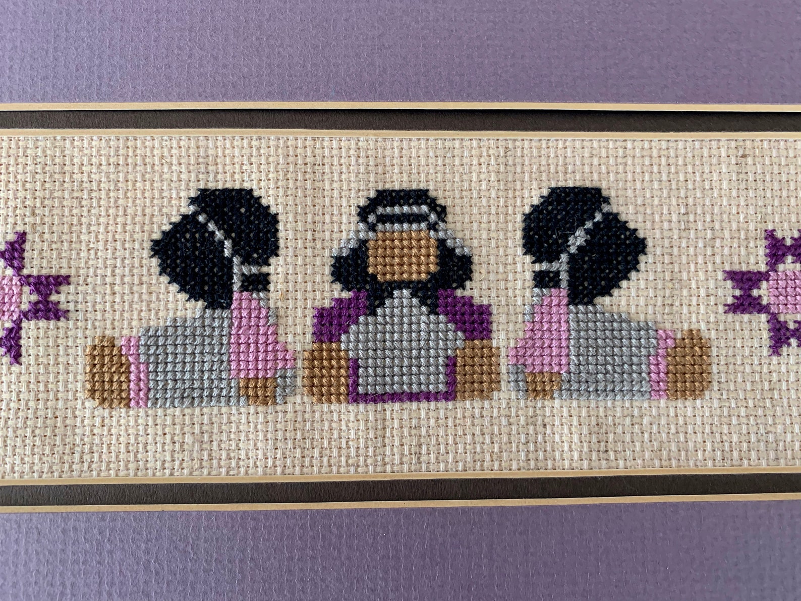 Vintage Amish Dolls Cross Stitch Embroidered Picture ~ Matted and ...